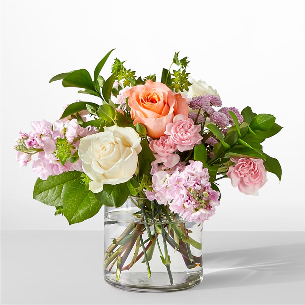 French Market Bouquet – lavender, peach, pink, white flower arrangement ...